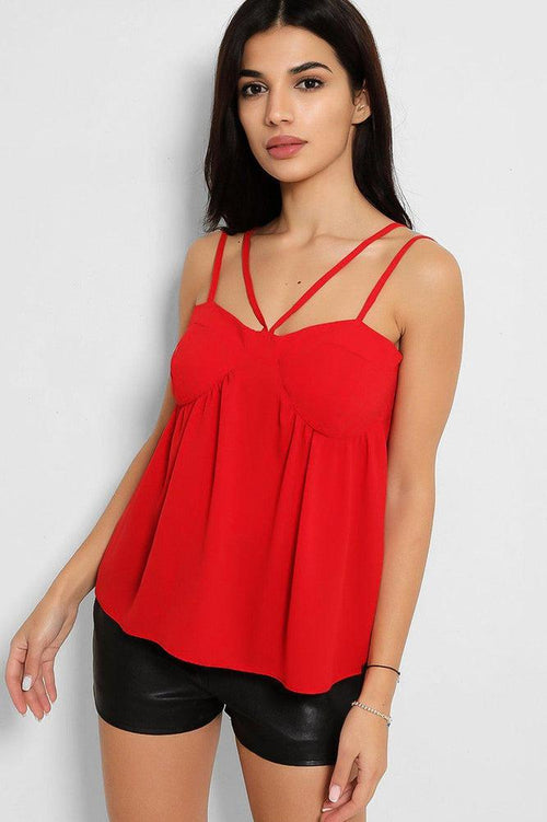 Solid Red Back Split Strappy Top