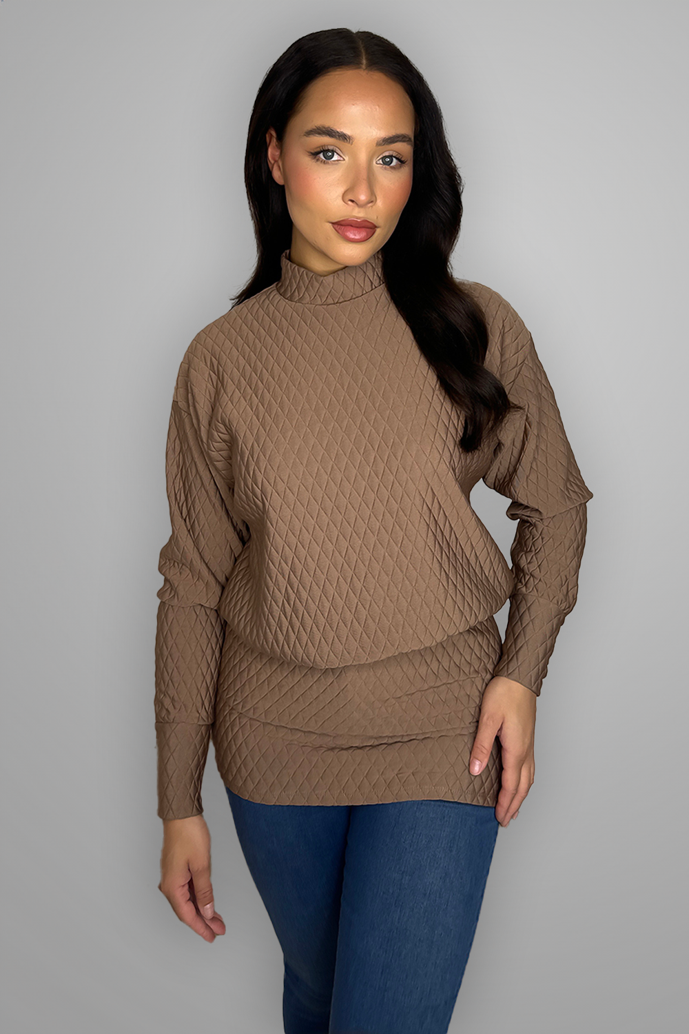 High Neck Textured Drop Waist Top